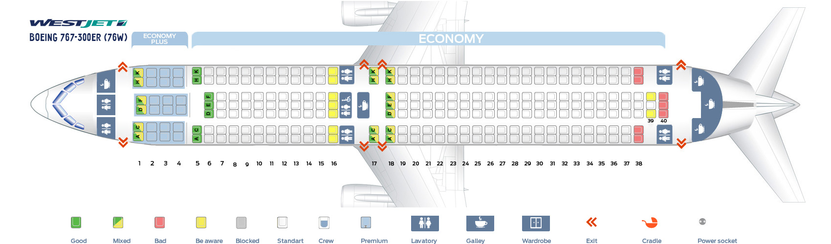 Seat Map Boeing 767 300 WestJet Best Seats In The Plane