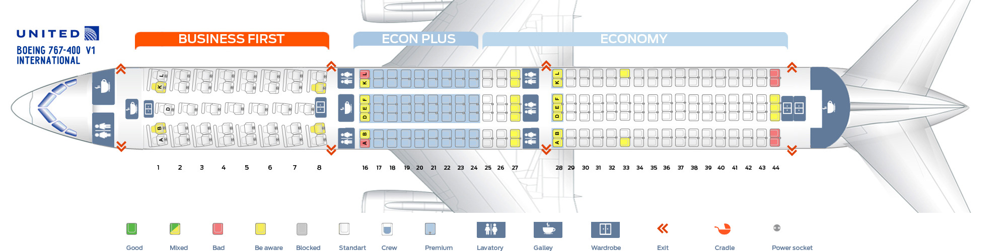 Seat Map Boeing 767 400 United Airlines Best Seats In Plane