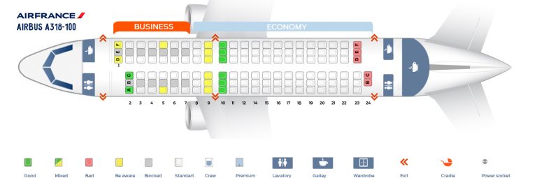 Seat map Airbus A318-100 Air France. Best seats in plane
